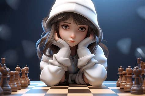 premium photo in a thoughtful pose surrounded by a chessboard