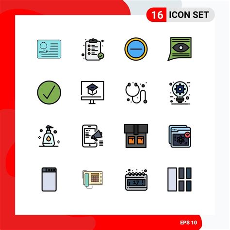 16 Thematic Vector Flat Color Filled Lines And Editable Symbols Of Success Email Report Contact