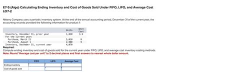 Solved E7 5 Algo Calculating Ending Inventory And Cost Of