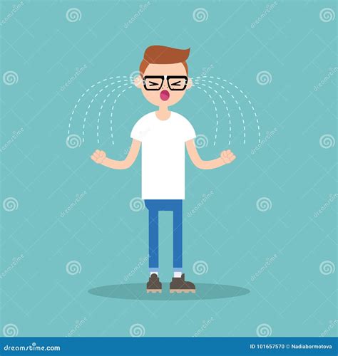 Young Loudly Crying Nerd Clenching His Fists Cartoon Stock