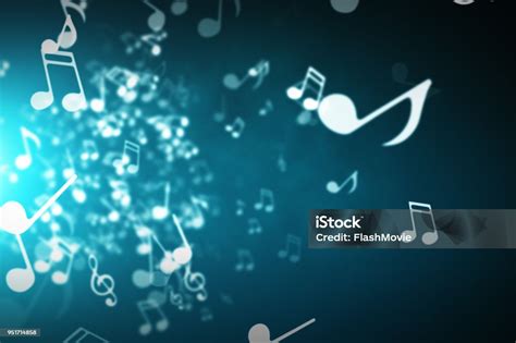 음표 플레어 3d 일러스트와 함께 추상 파란색 배경에 부동 공중에 대한 스톡 사진 및 기타 이미지 공중 음표 배경 주제 Istock