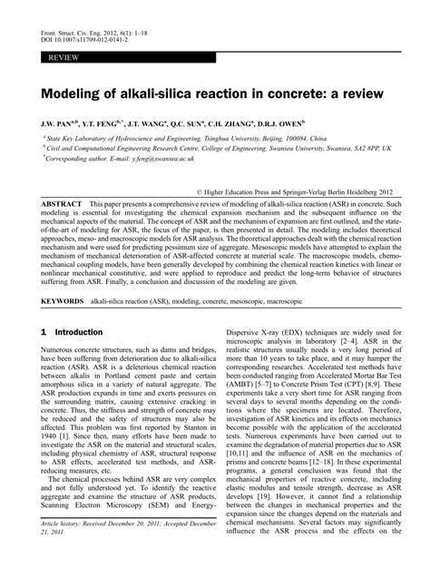 Pdf Modeling Of Alkali Silica Reaction In Concrete A Review