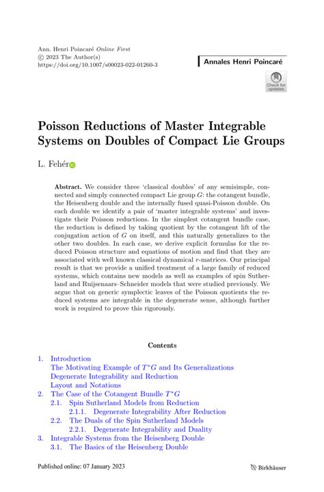 PDF Poisson Reductions Of Master Integrable Systems On Doubles Of Compact Lie Groups