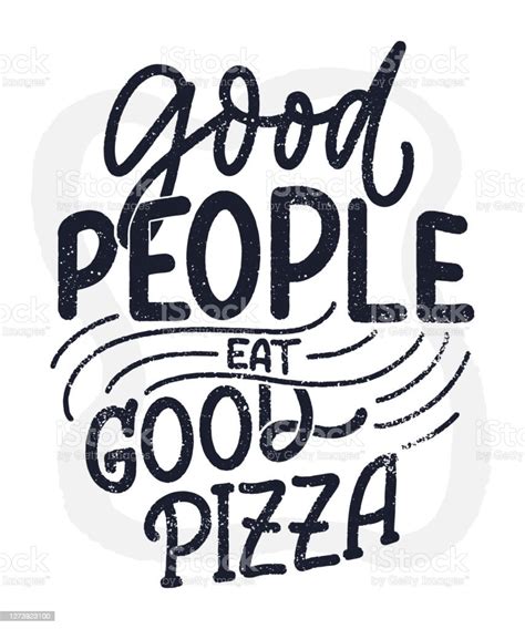 피자에 대한 손으로 그린 에트링 따옴표 타이포그래피 메뉴 디자인 레스토랑 또는 인쇄 템플릿포스터입니다 재미있는 개념 벡터 건강에 좋지 않은 음식에 대한 스톡 벡터 아트 및