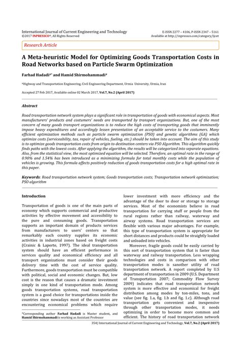 Pdf A Meta Heuristic Model For Optimizing Goods Transportation Costs