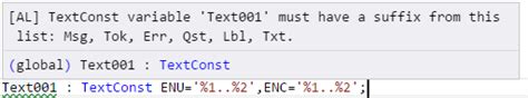 Error Textconst Variable Must Have A Suffix From This List Msg Tok Err Qst Lbl Txt