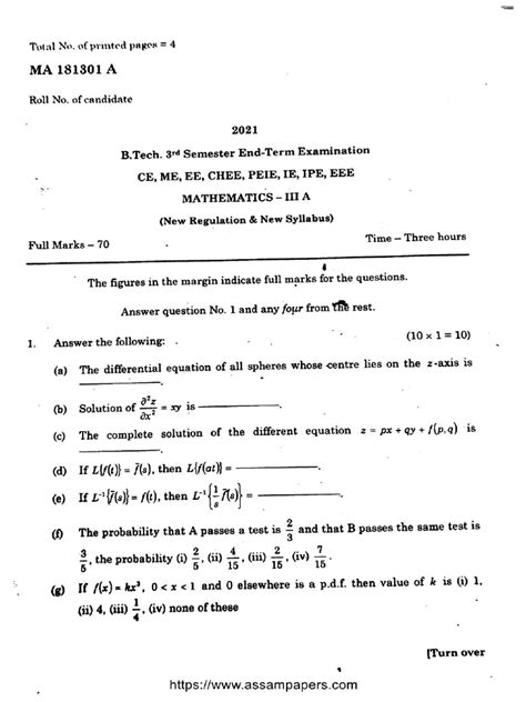 Btech 3 Sem Mathematics 3 Ma 181301 A 2021 Pdf