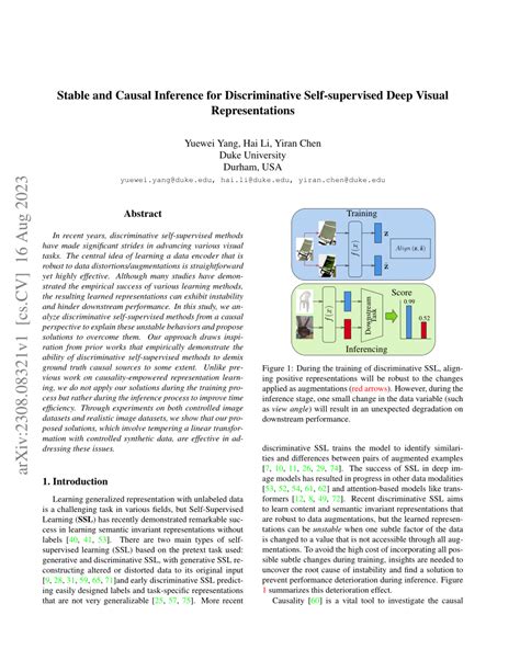 PDF Stable And Causal Inference For Discriminative Self Supervised Deep Visual Representations
