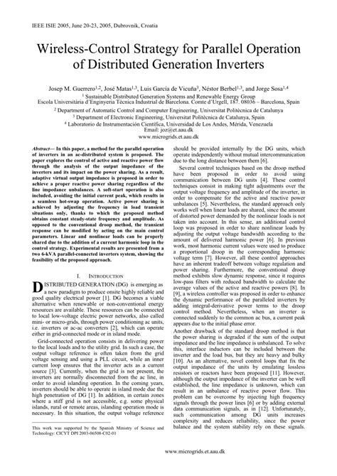 Pdf Wireless Control Strategy For Parallel Operation Of Distributed