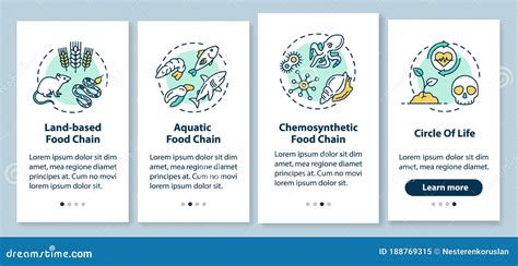 Food Chain Onboarding Mobile App Page Screen With Concepts Biological Process Stock Vector