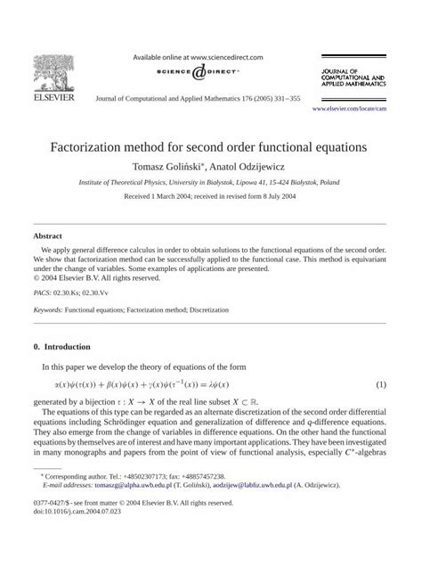 Pdf Factorization Method For Second Order Functional Equations
