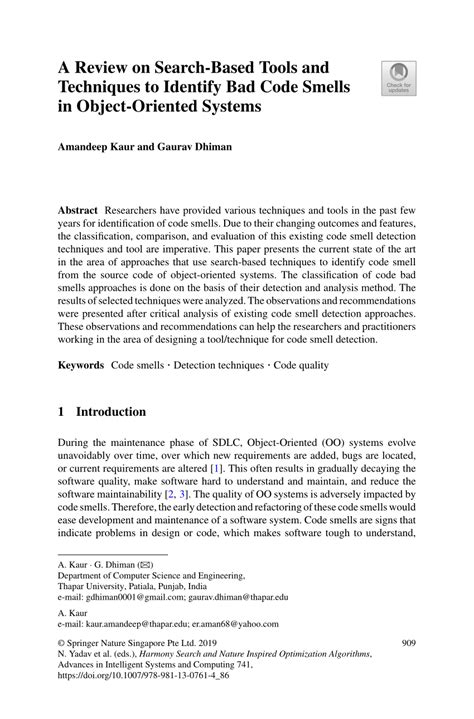 PDF A Review On Search Based Tools And Techniques To Identify Bad