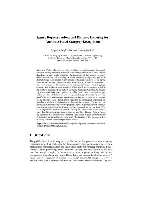 Pdf Sparse Representations And Distance Learning For Attribute Based