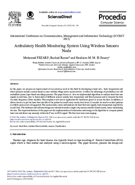 Pdf Ambulatory Health Monitoring System Using Wireless Sensors Node