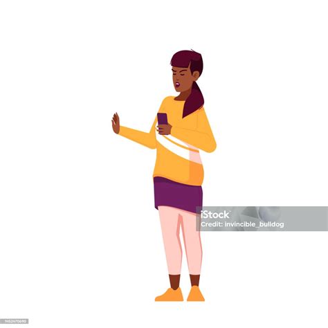 부정적인 감정을 표현하는 열린 손바닥으로 거절하거나 제스처를 멈추는 아프리카 여성 캐릭터 감정에 대한 스톡 벡터 아트 및 기타 이미지 감정 거절 검은색 Istock