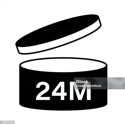 Pao 화장품 아이콘 개봉 후 기간의 표시 패키지가 열린 후 만료 시간 검은 색 라벨 흰색 배경 벡터 일러스트레이션에서 24개월 만료 24에 대한 스톡 벡터 아트 및 기타