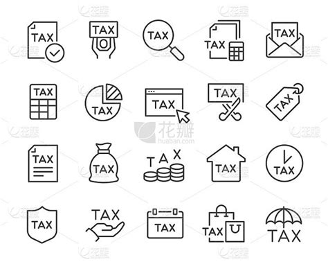 税收的图标集。线性简单的web图标的收集，如纳税申报单，纳税日历，纳税表格，购置税，税收计算和其他。