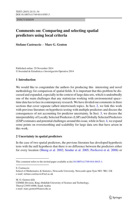 pdf comments on comparing and selecting spatial predictors using