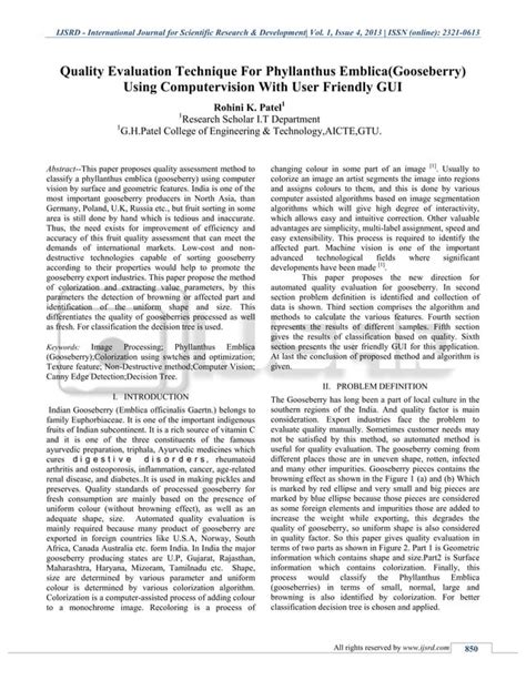 Quality Evaluation Technique For Phyllanthus Emblicagooseberry Using Computervision With User