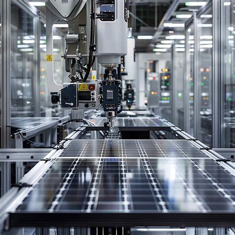 Automated Solar Panel Assembly Line In High Tech Factory Stock
