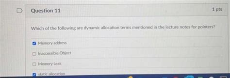 Solved Which Of The Following Are Dynamic Allocation Terms