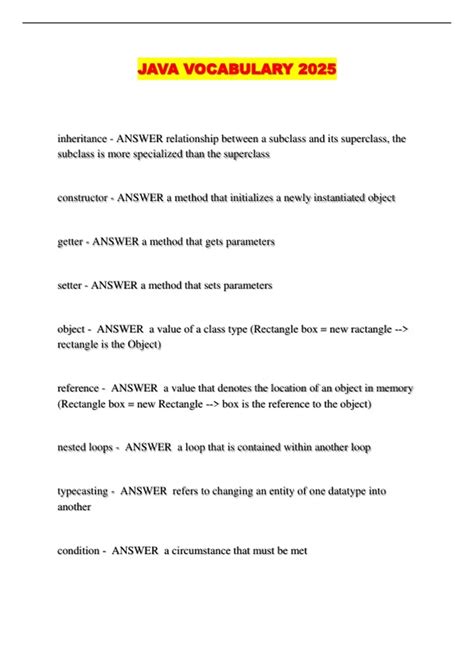 Java Vocabulary 2025 Java Vocabulary Stuvia Us