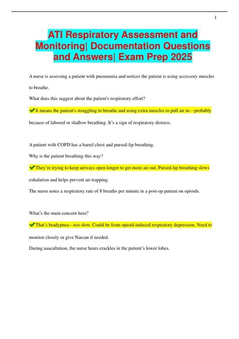 Ati Respiratory Assessment And Monitoring Documentation Questions And