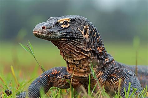 A Lizard Is Standing In The Grass In The Rain Premium Ai Generated Image