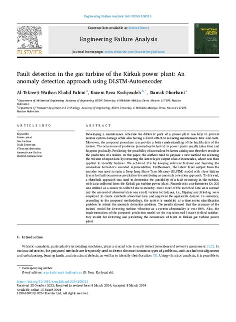 Pdf Fault Detection In The Gas Turbine Of The Kirkuk Power Plant An