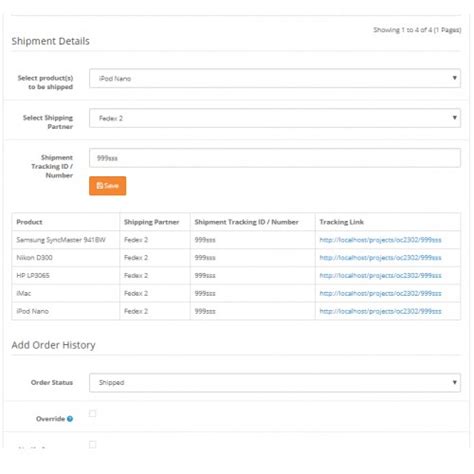 OpenCart Shipment Courier Details Tracker