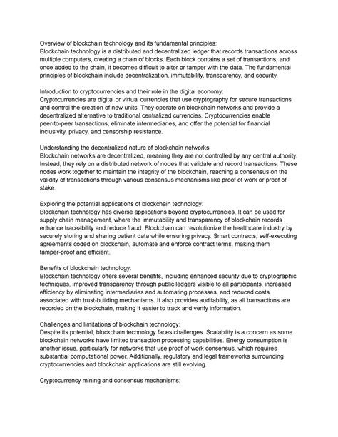 Introduction To Blockchain And Cryptocurrencies Overview Of Blockchain Technology And Its