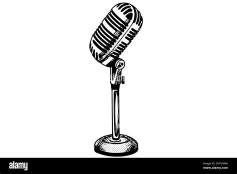 Vintage Retro Microphone Hand Drawn Sketch Engraving Style Vector