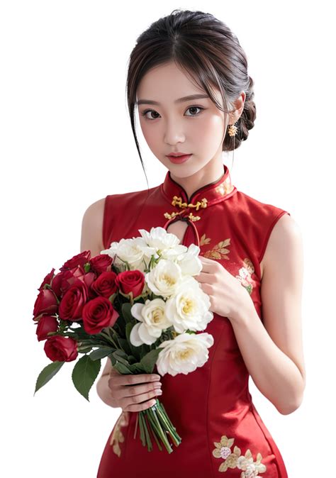 AI Generated Women Cheongsam Dress Chinese New Year PNG Transparent Background AI Generative