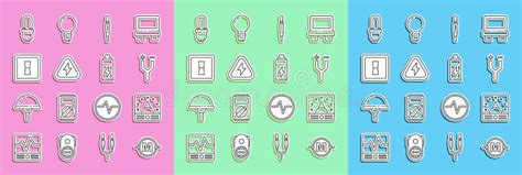 Set Line Electric Circuit Scheme Ampere Meter Multimeter Voltmeter Cable Audio Jack High