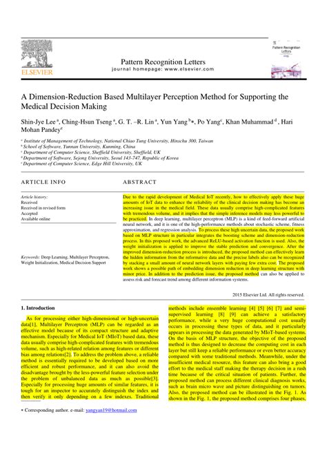 Pdf A Dimension Reduction Based Multilayer Perception Method For Supporting The Medical