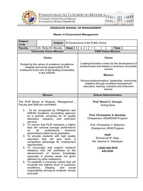 Course Syllabus In Egov Pdf