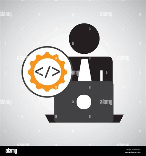 Silhouette Programmer Working Laptop Coding Icon Vector Illustration Eps Stock Vector Image