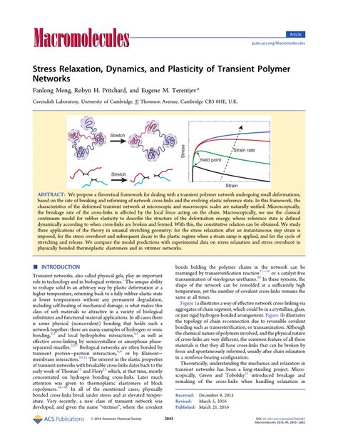 Pdf Stress Relaxation Dynamics And Plasticity Of Transient Polymer