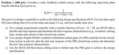Solved Problem Pts Consider A Unity Feedback Chegg