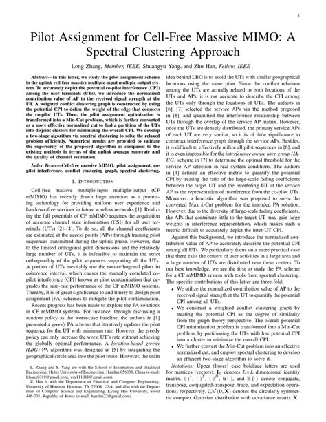 Pdf Pilot Assignment For Cell Free Massive Mimo A Spectral Clustering Approach