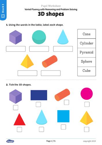 Y1 Autumn Term Block 3 3d Shapes Maths Worksheets Teaching Resources