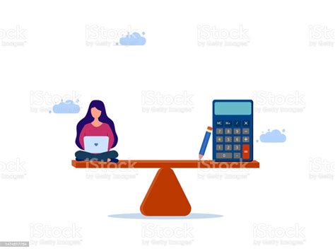 시소에 계산기로 노트북에서 일하는 여자 효율적인 작업 및 계산 가리키기에 대한 스톡 벡터 아트 및 기타 이미지 가리키기 검사 보기 경제 Istock