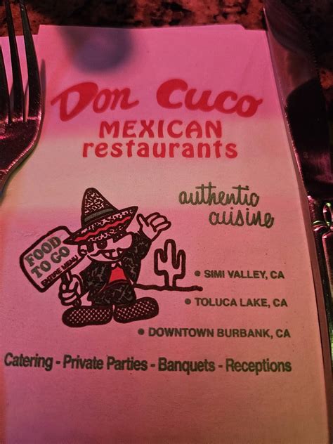 Menu At Don Cuco Mexican Restaurant Burbank 218 E Orange Grove Ave