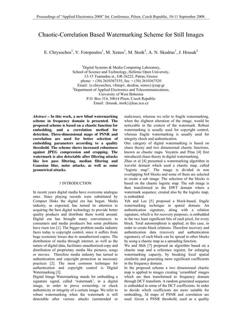 Pdf Chaotic Correlation Based Watermarking Scheme For Still Images
