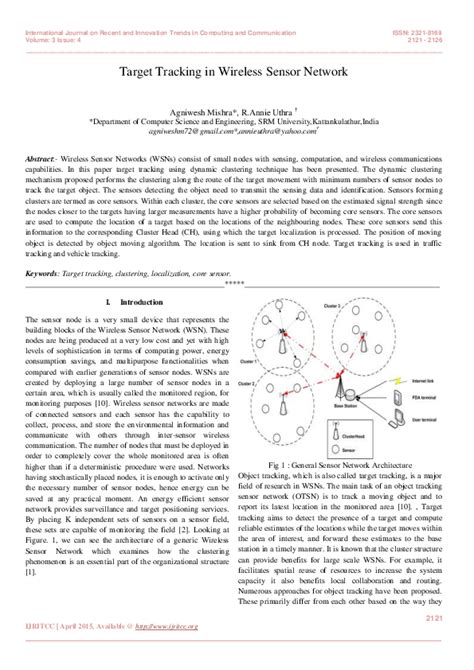 Pdf Target Tracking In Wireless Sensor Network