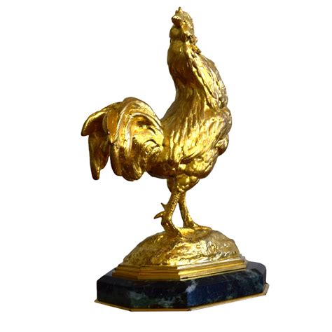 Alfred Barye The Rooster Gilded Bronze Statue Antique French Fine Arts