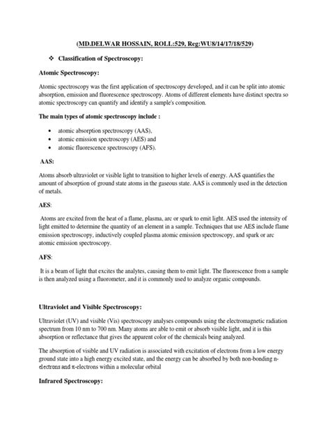 Classification Of Spectros Pdf Spectroscopy Emission Spectrum