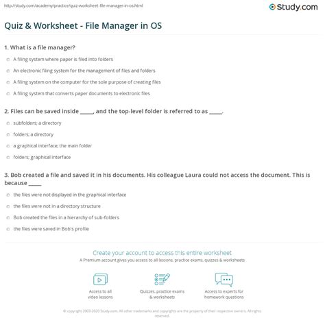quiz and worksheet file manager in os