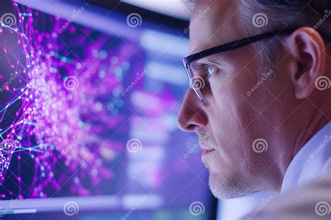 A Researcher Focuses Intently On Vibrant Data Visualizations Displayed On A Computer Screen In A