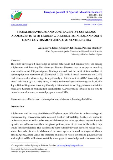 Pdf Sexual Behaviours And Contraceptive Use Among Adolescents With